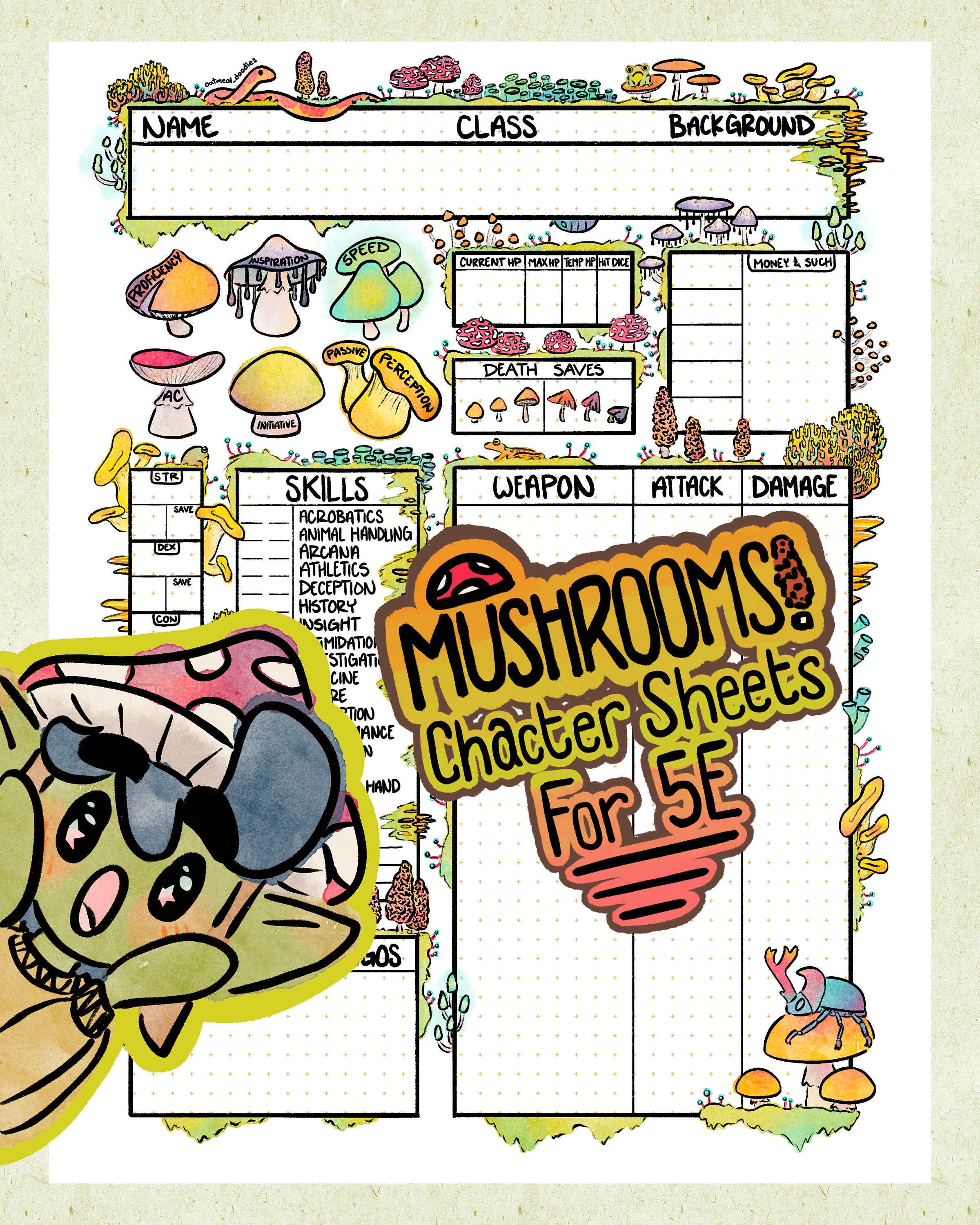 Many, Many, Mushrooms: Dnd 5e Character Sheets - Etsy
