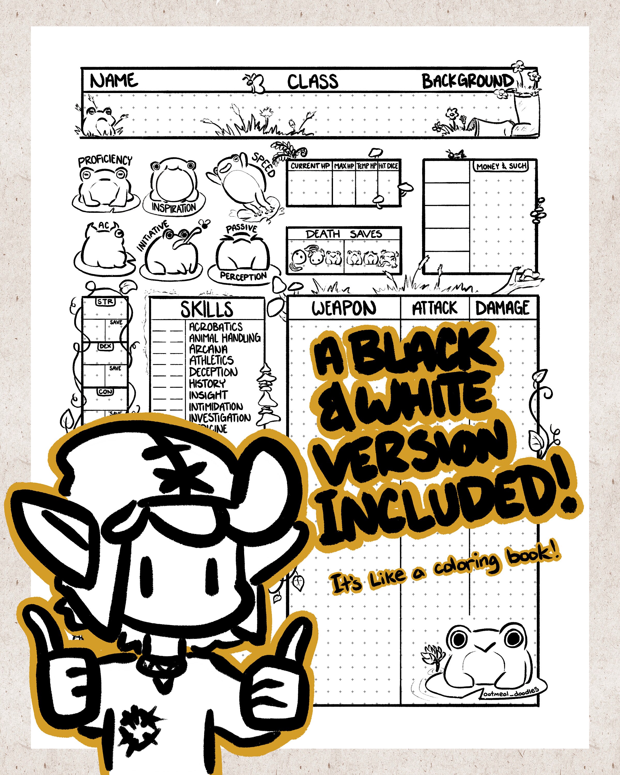Frog Pond: Dnd 5e Character Sheet - Etsy New Zealand