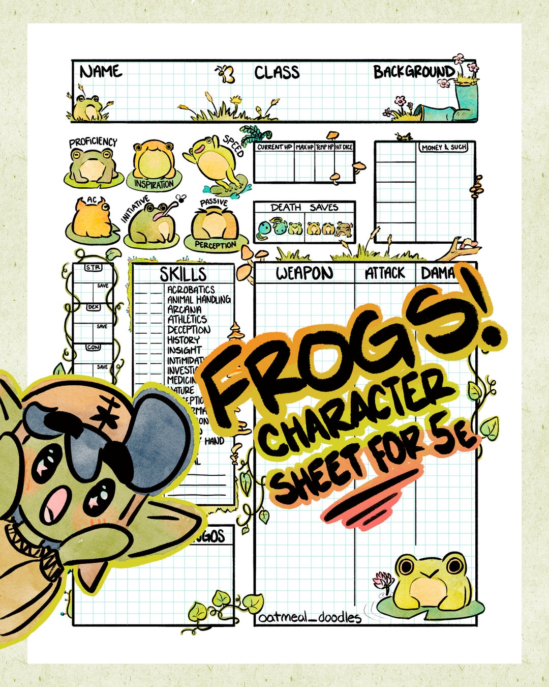Frog Pond: Dnd 5e Character Sheet - Etsy