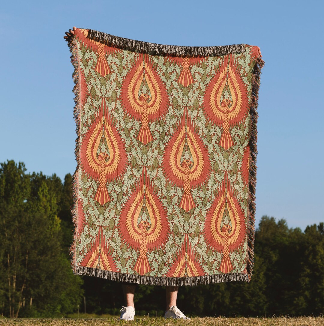 Phoenix & Ferns Throw Blanket Gift for Nature Lover Art Nouveau Deco ...