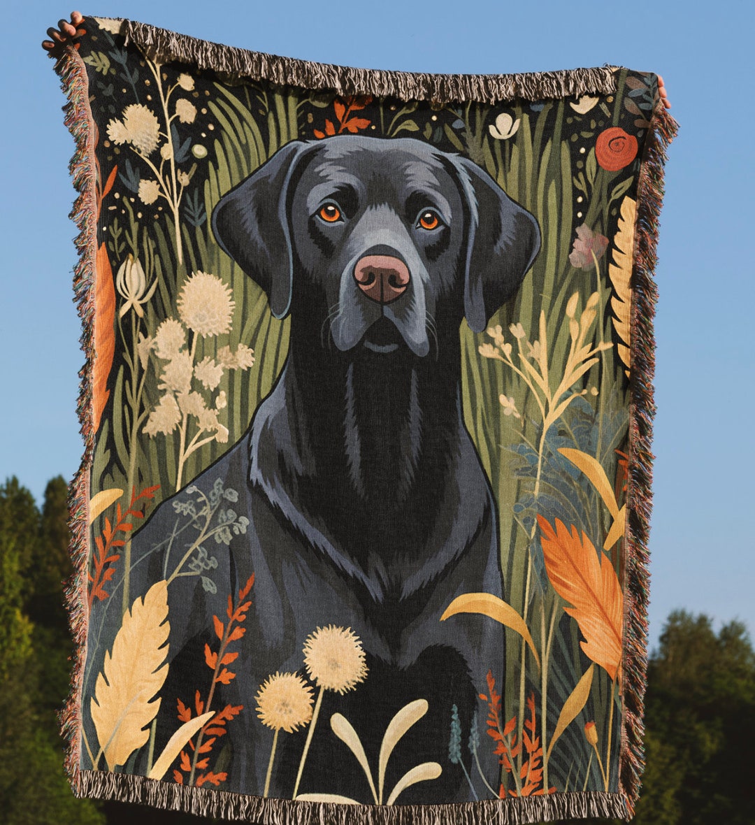 Black Labrador Retriever Cottagecore Woven Blanket, Aesthetic Vintage ...