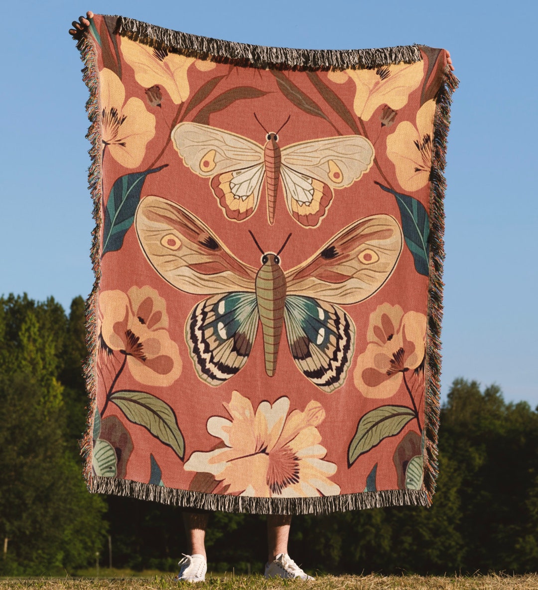 Orange Cottagecore Moth Blanket, Earthy Colors, Gift for Moth Lover ...