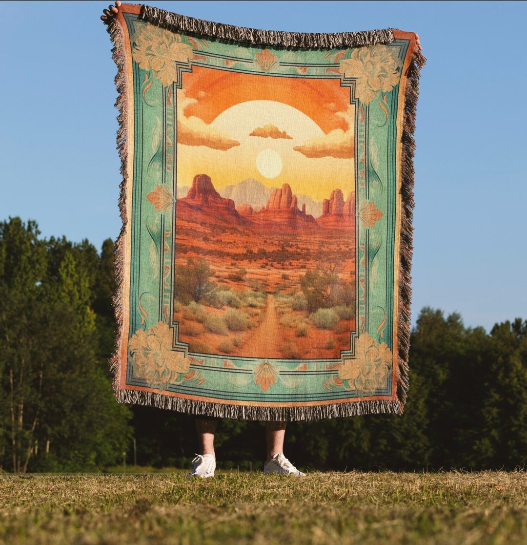 Sedona Desert Scene Throw Blanket, Maximalist Blanket, Boho Tapestry ...