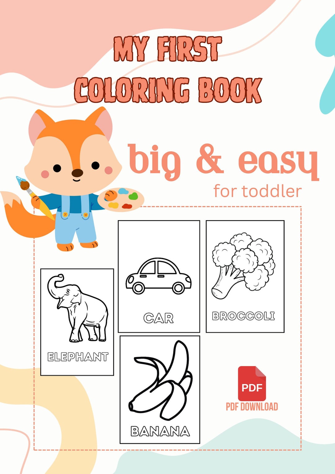 47 BIG,CUTE,EASY Animals Coloring Book for Toddler,kids,preschoolers - Etsy