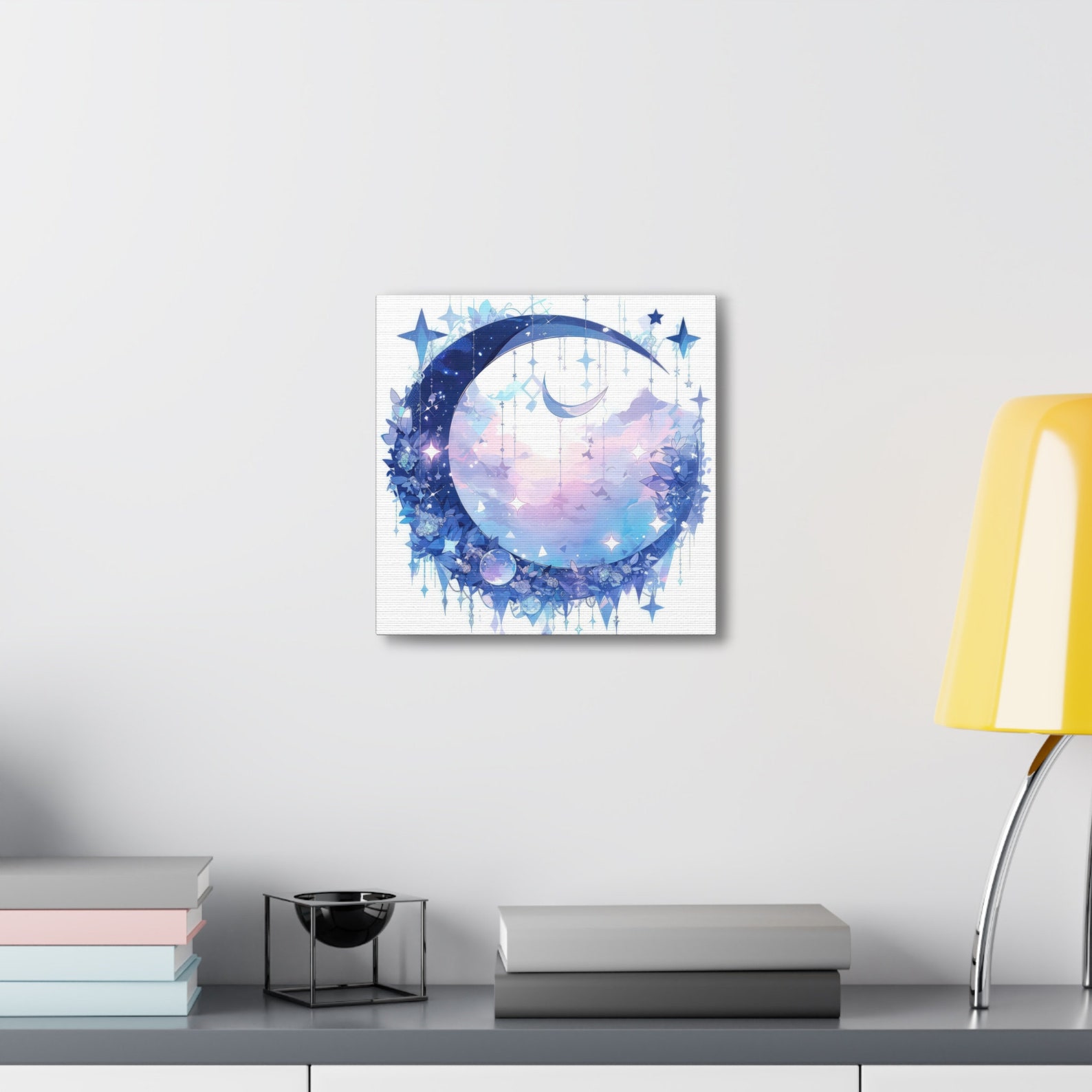 Moonlit Dreams: A Dreamy Wallpaper Featuring the Moon and Stars canvas ...