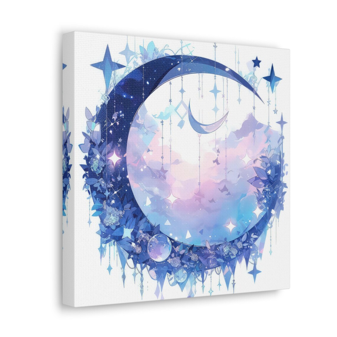 Moonlit Dreams: A Dreamy Wallpaper Featuring the Moon and Stars canvas ...
