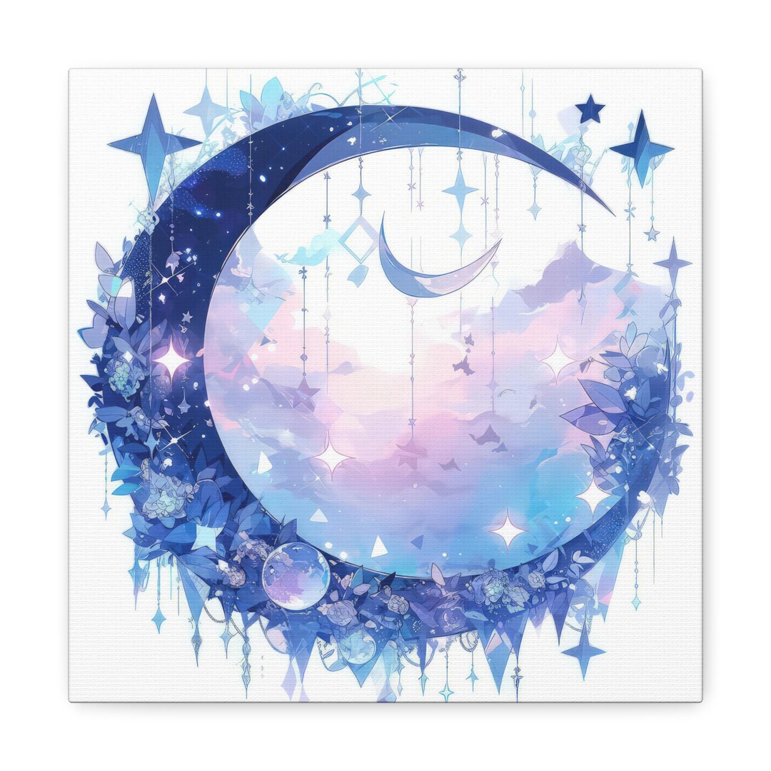 Moonlit Dreams: A Dreamy Wallpaper Featuring the Moon and Stars canvas ...