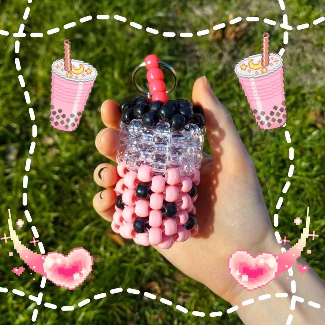 Kandi Boba Shaker Keychain | Strawberry, Peach, Taro, Matcha, Brown ...