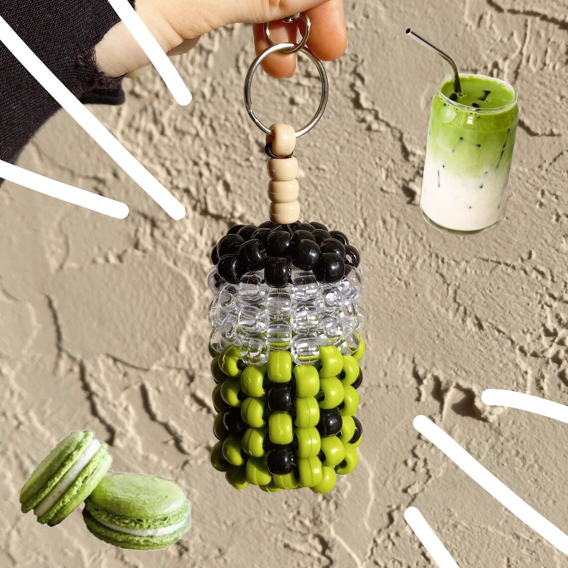 Kandi Boba Shaker Keychain | Strawberry, Peach, Taro, Matcha, Brown ...