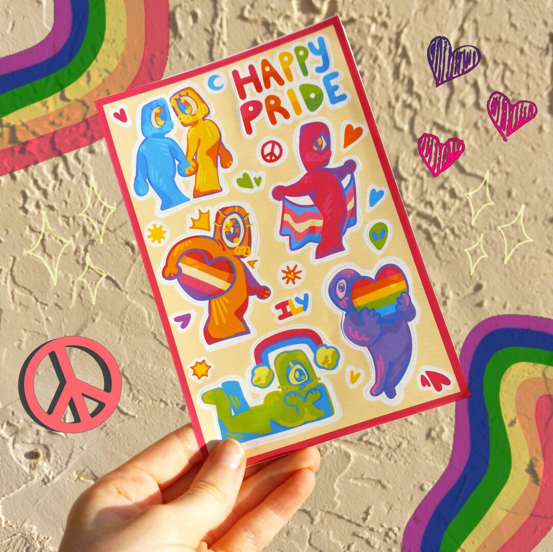 Pride Sticker Sheet LGBTQ Pride, Cute, Rainbow, Scrapbooking, Colorful Stationary, Abstract ...