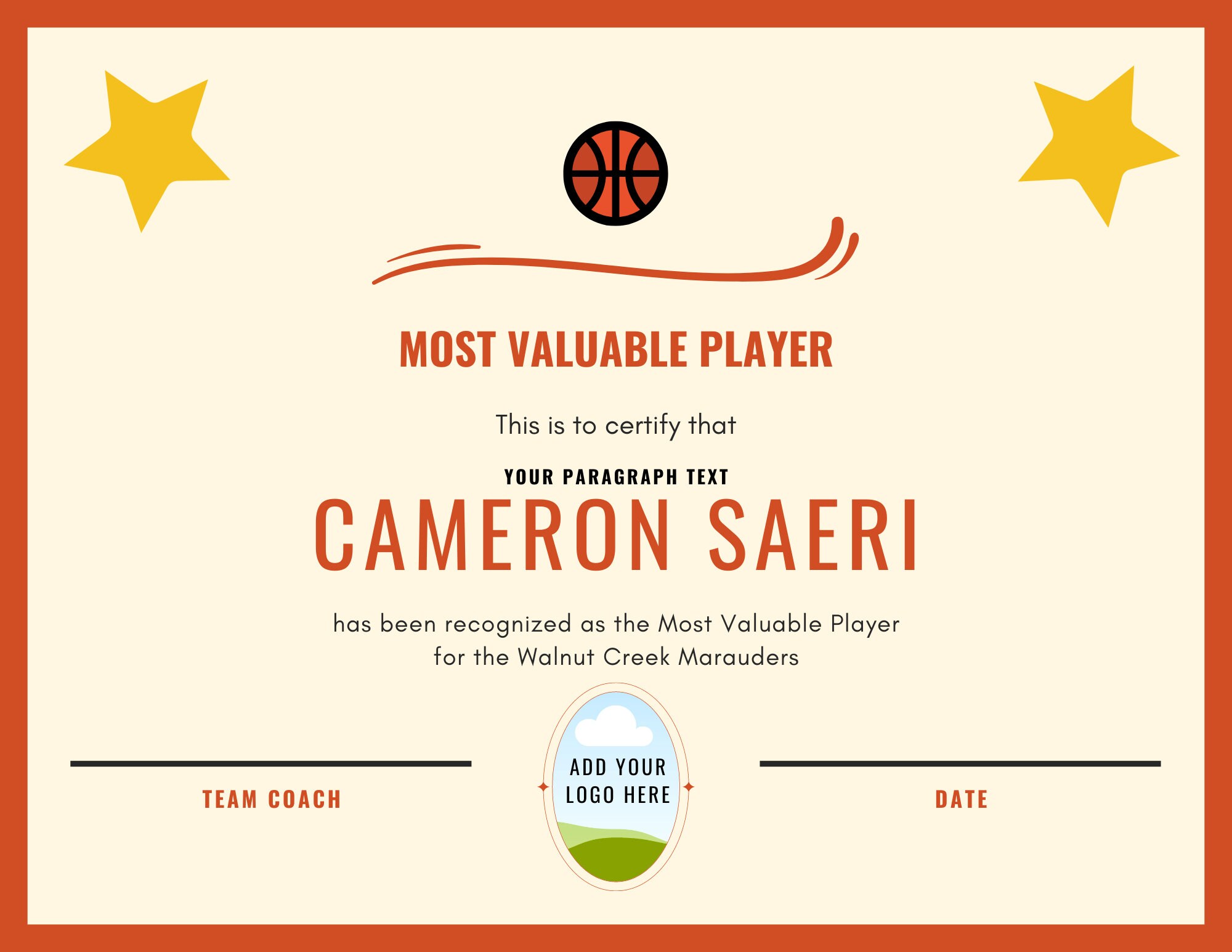 Most Valuable Player Award Template