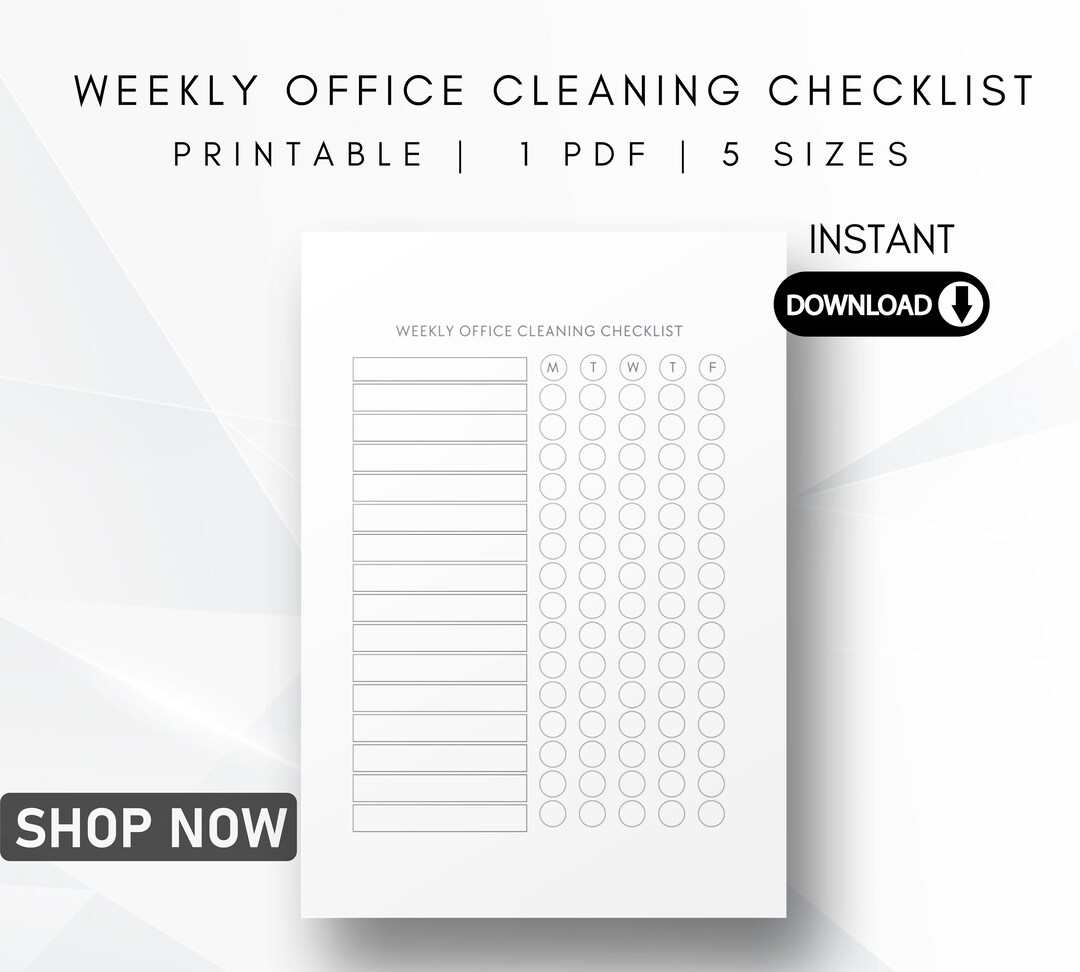 The Weekly Office Cleaning Checklist Printable for Offices, Work Places ...