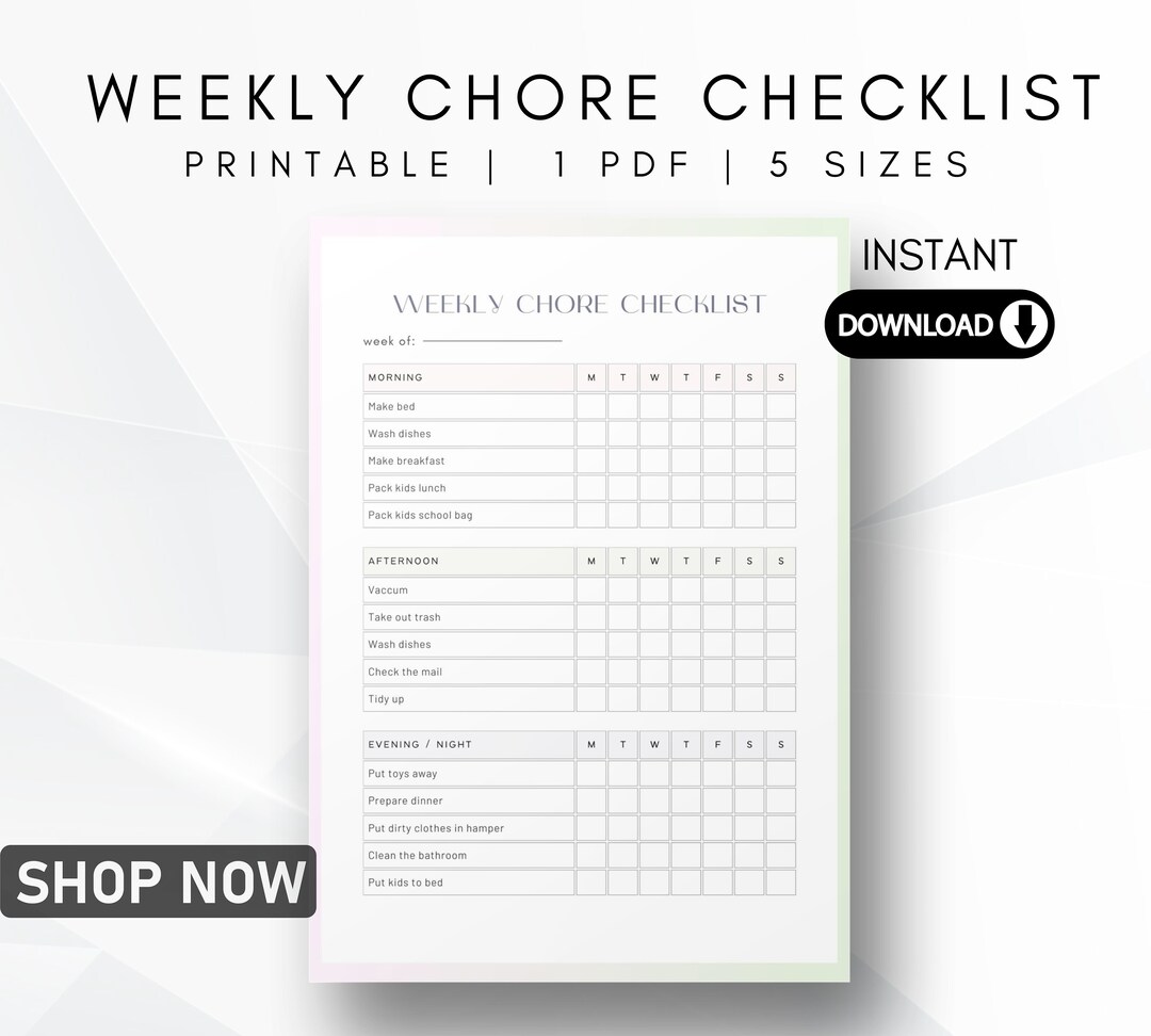 Weekly Chore Checklist Make Cleaning a Breeze With This Weekly Chore ...