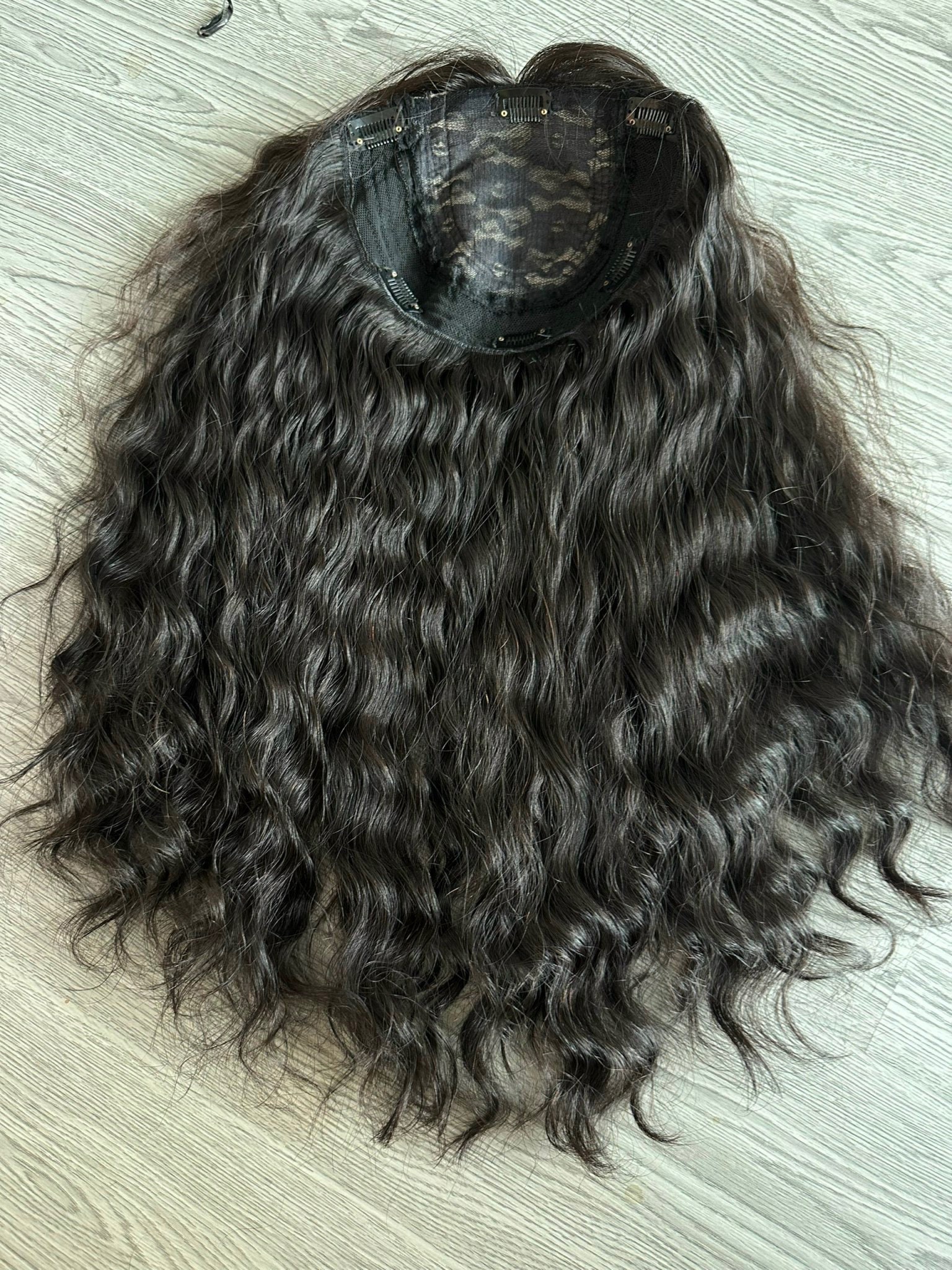 Lavia, Half Head Topper, Natural Black Human Hair Silk Based Wavy Curl ...