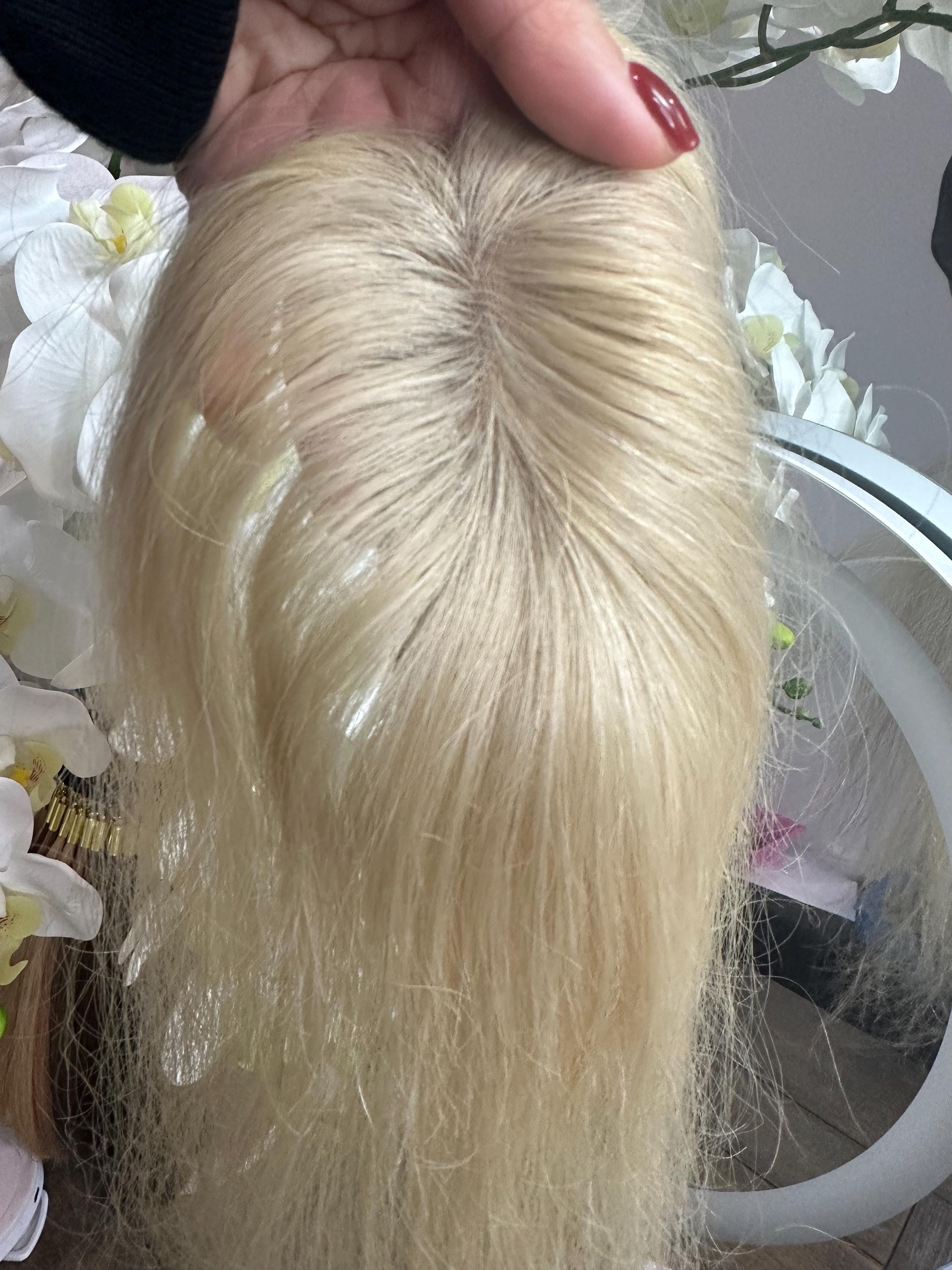 Lavia, Pearl Blonde Pico Hair Topper, Full Handtied, Real Human Hair ...