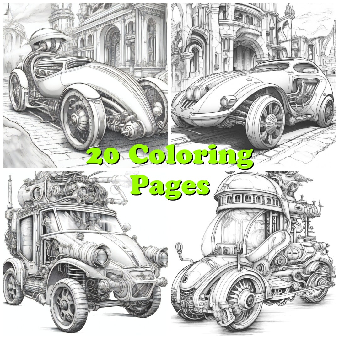 Steampunk Car Coloring Pages, Gearpunk Vehicle Colouring Sheets ...