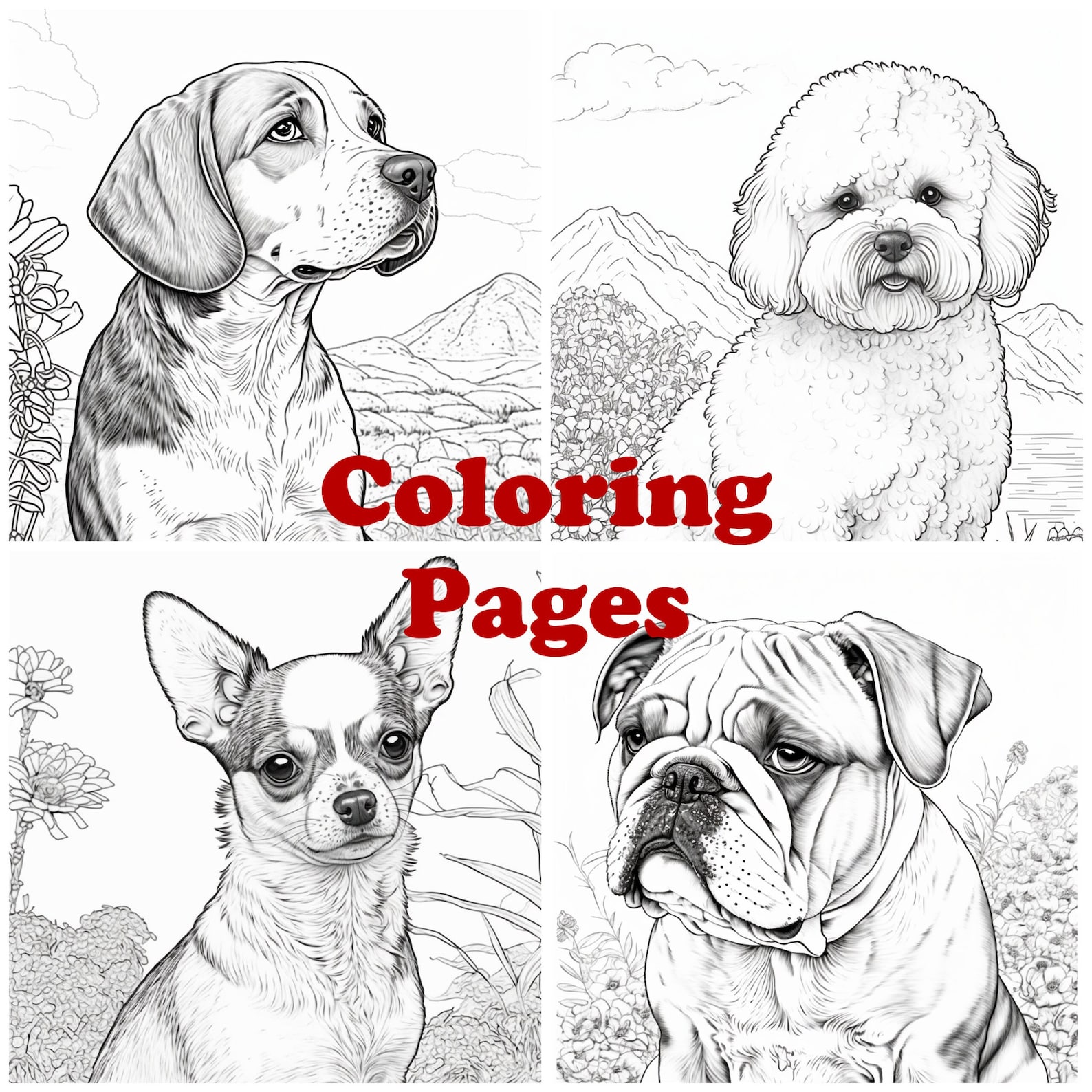 Dog Coloring Pages, Dog Coloring Sheets, Puppy Coloring Book, Dog Art ...