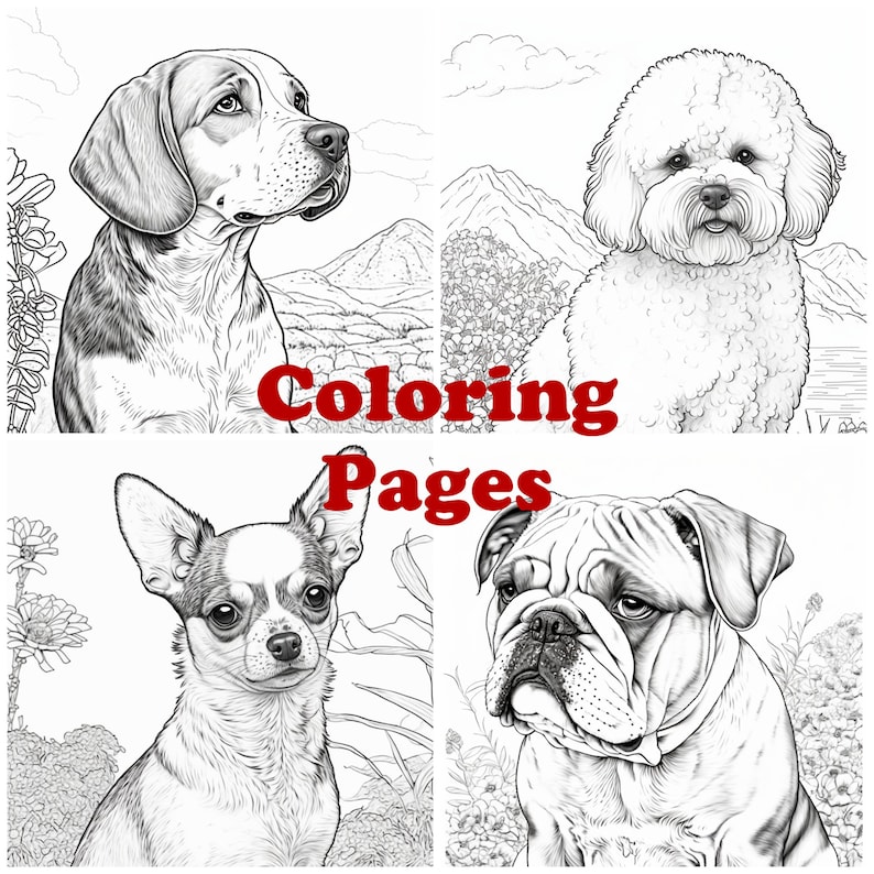 Dog Coloring Pages, Dog Coloring Sheets, Puppy Coloring Book, Dog Art ...