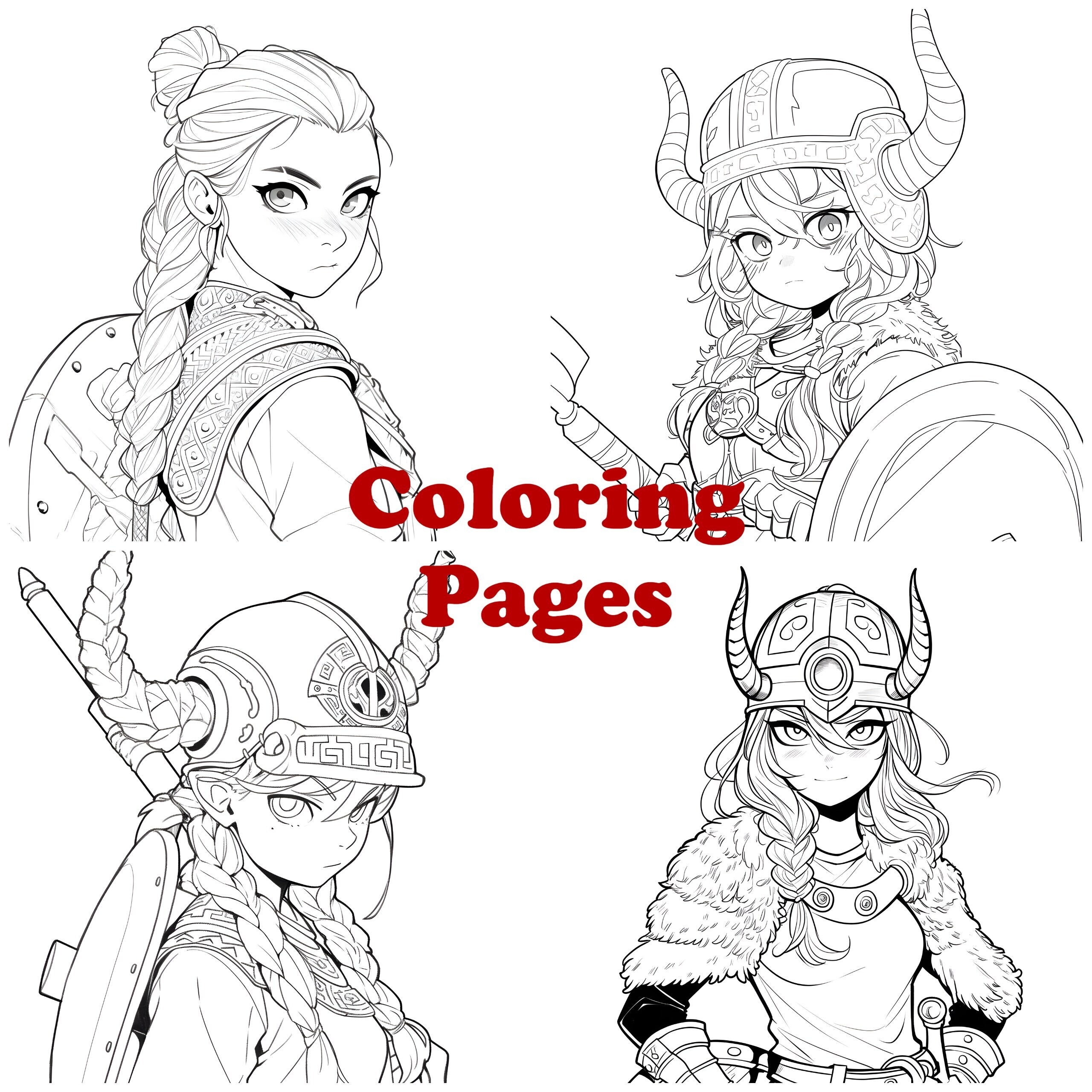 Cute Viking Girl Coloring Pages, Coloring Sheets, Coloring Book. - Etsy