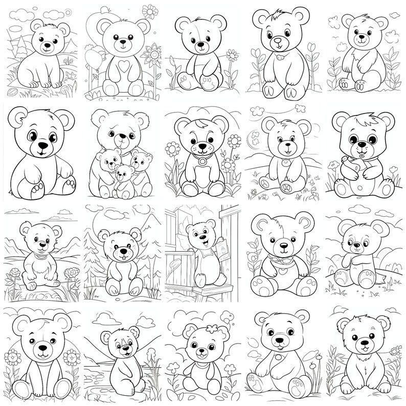 Cuddly Cute Bear Coloring Pages, Colouring Sheets, Adorable Bear ...