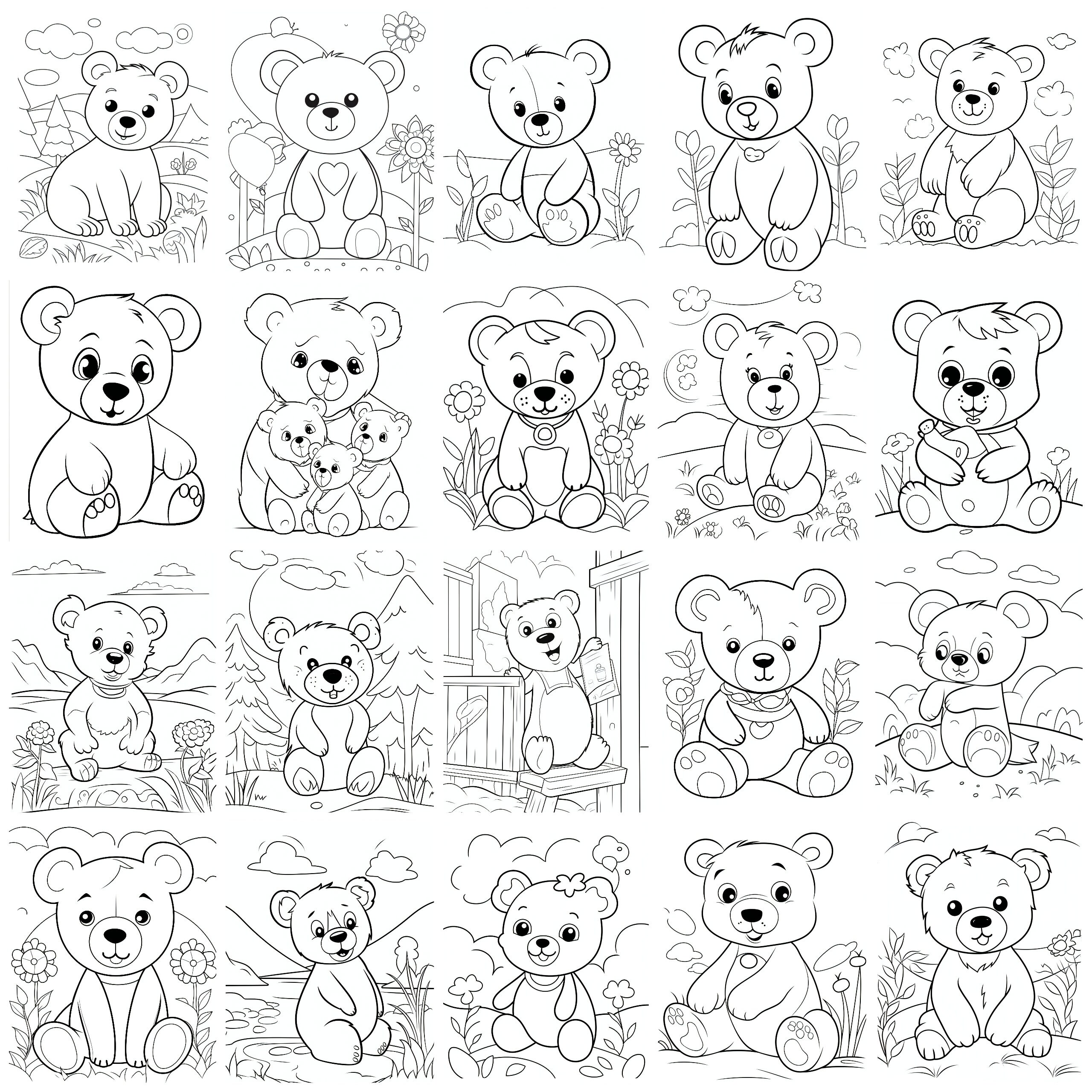 Cuddly Cute Bear Coloring Pages, Colouring Sheets, Adorable Bear ...
