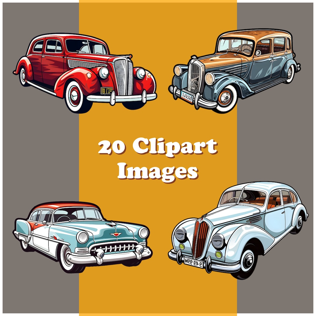 Classic Vintage Car Clipart Pack 2, Classic Car Art, Printable ...