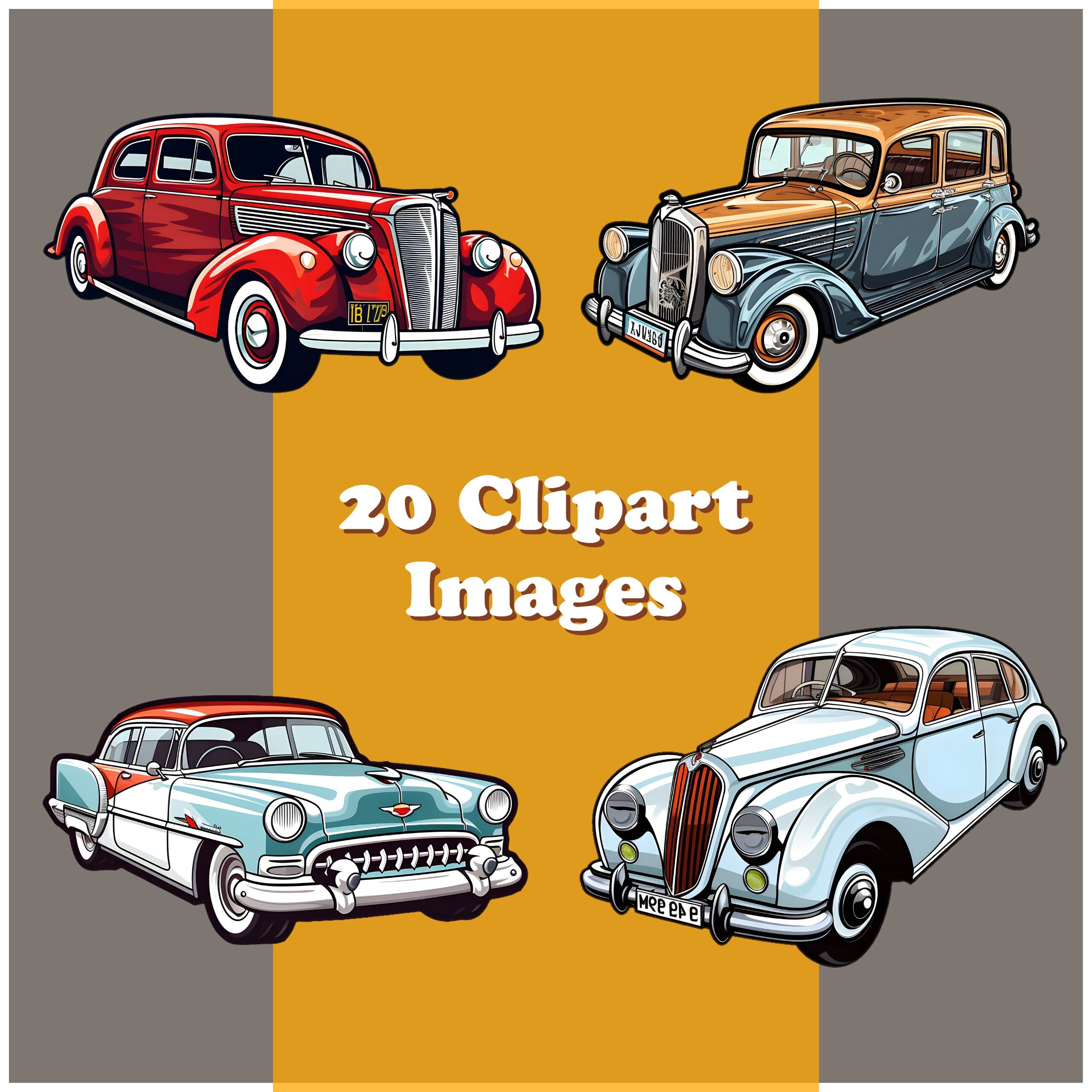 Classic Vintage Car Clipart Pack 2, Classic Car Art, Printable ...