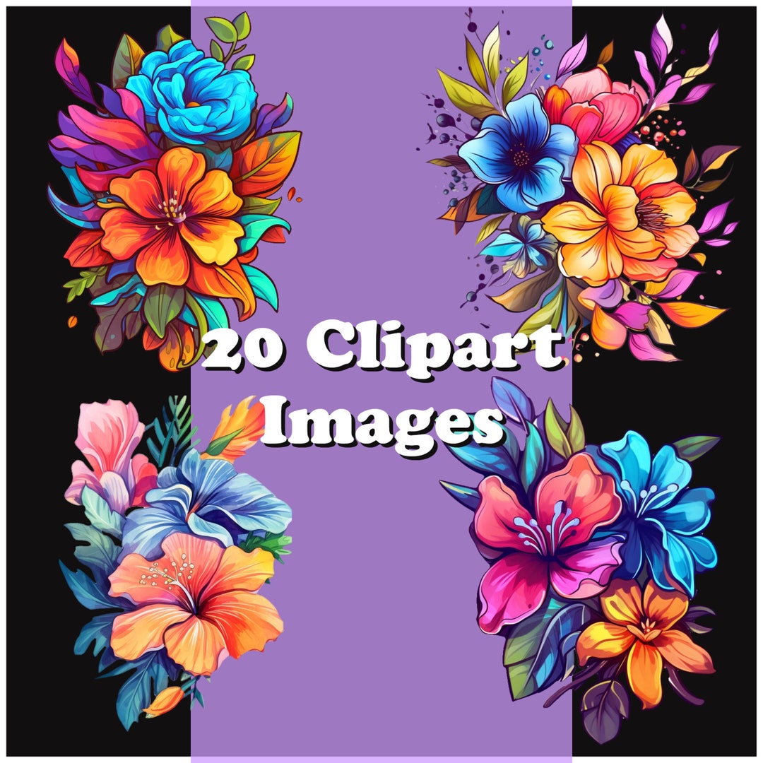 Colorful Flower Clipart, Flower Art, Printable, Scrapbooking, Stickers ...