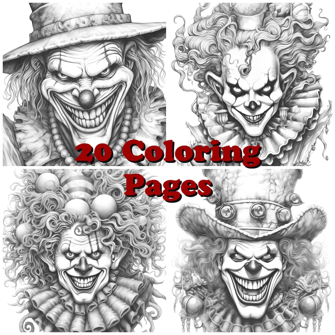 Evil Clown Coloring Pages Vol 2: Scary Halloween Designs (PNG) - Etsy
