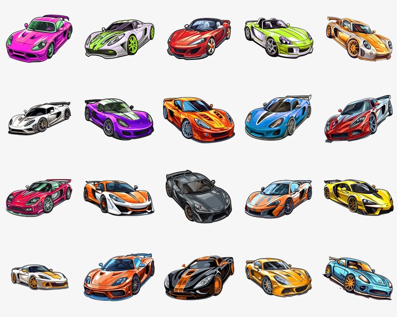 Sports Car Clipart Pack 1, Race Car Art, Printable, Scrapbooking ...