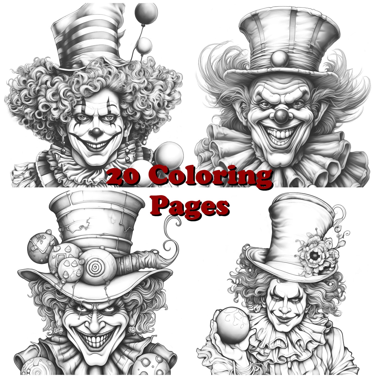 Evil Clown Coloring Pages, Crazy Clown Coloring Sheets, Scary Clown ...