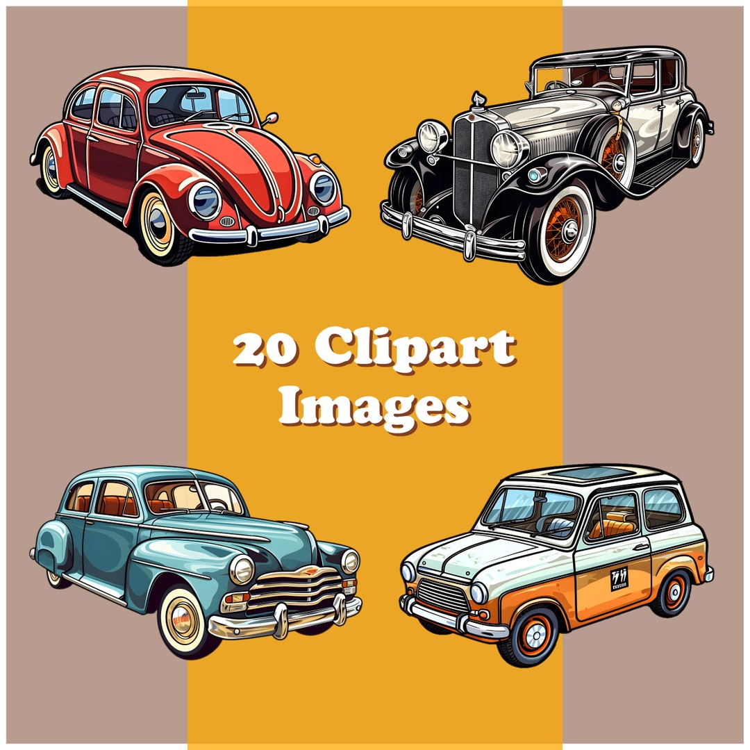 Classic Vintage Car Clipart Pack 1, Classic Car Art, Printable ...