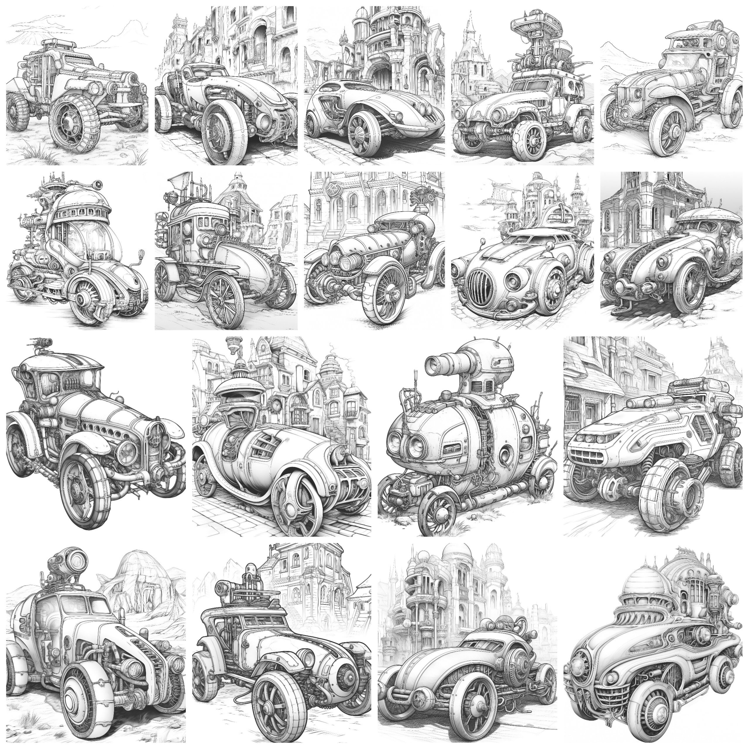Steampunk Car Coloring Pages, Gearpunk Vehicle Colouring Sheets ...