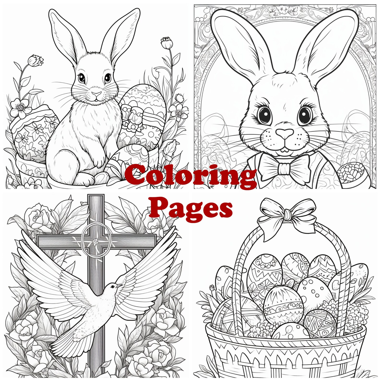 Bunny and Easter Holiday Coloring Pages, Bunny Coloring Sheets, Holiday ...