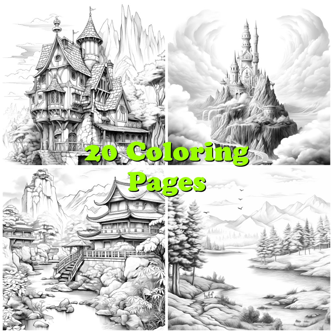 Landscapes Coloring Pages, Colouring Sheets, Relaxing, Tranquillity - Etsy