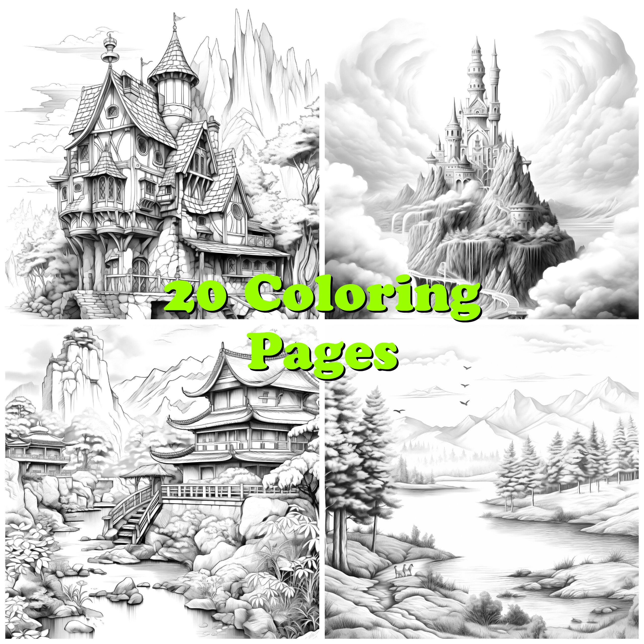 Landscapes Coloring Pages, Colouring Sheets, Relaxing, Tranquillity - Etsy