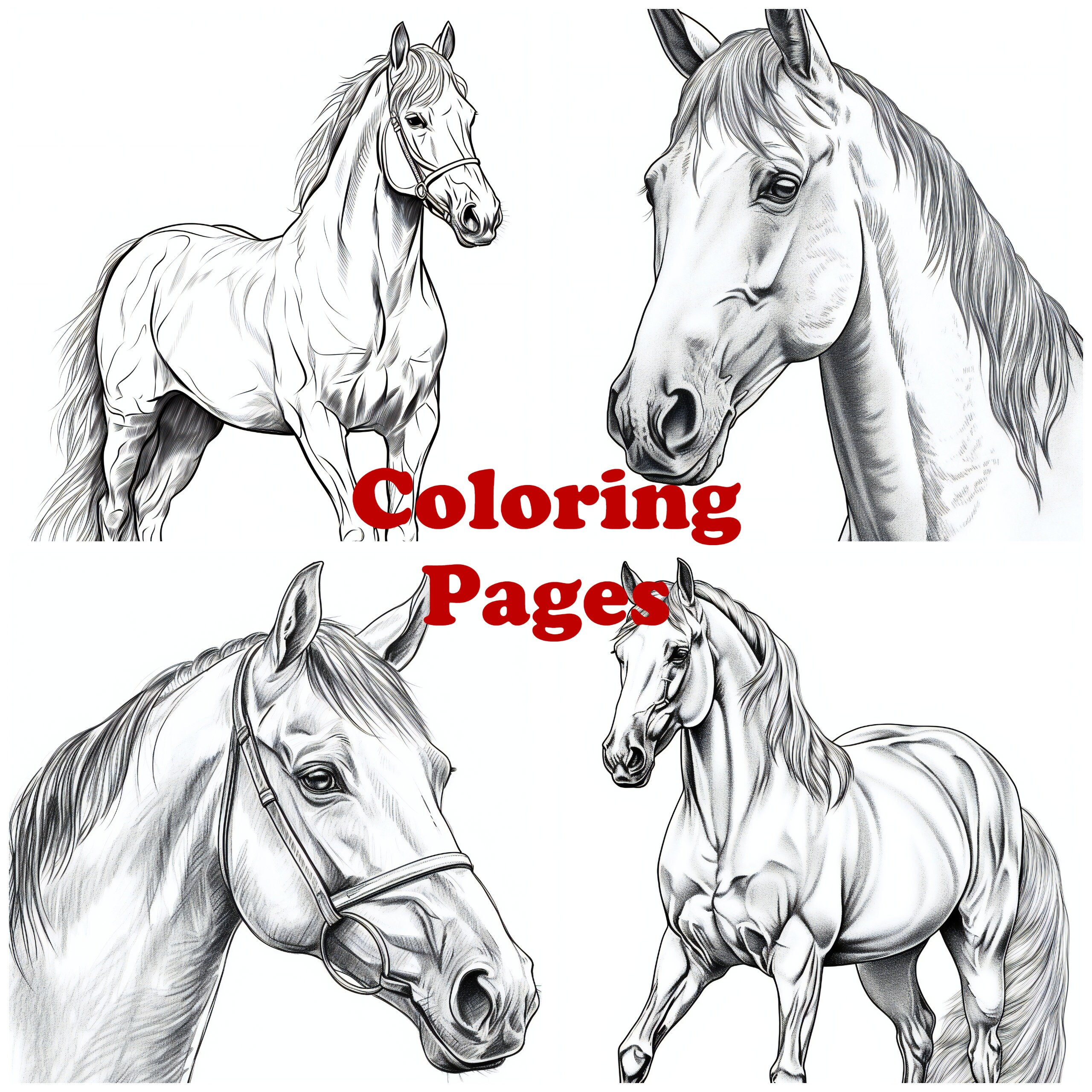 Horse Coloring Pages - Vol 2, Horse Coloring Sheet, Horse Coloring Book ...