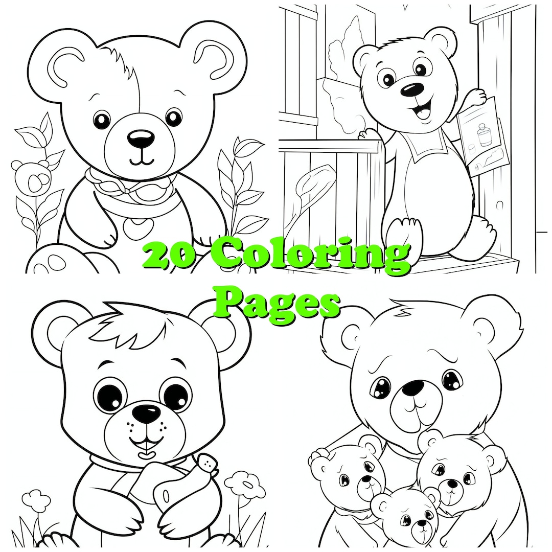 Cuddly Cute Bear Coloring Pages, Colouring Sheets, Adorable Bear ...