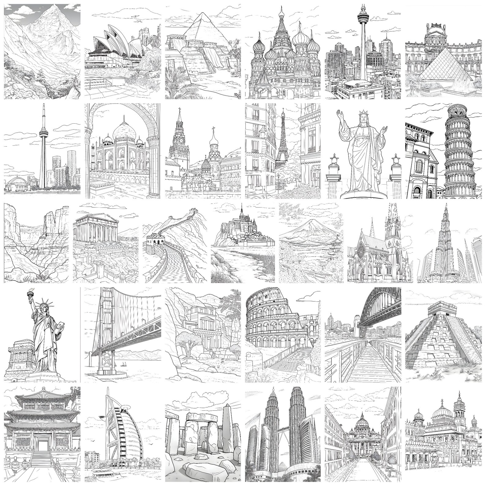Iconic Landmarks Coloring Pages, Famous Places Coloring Sheets ...