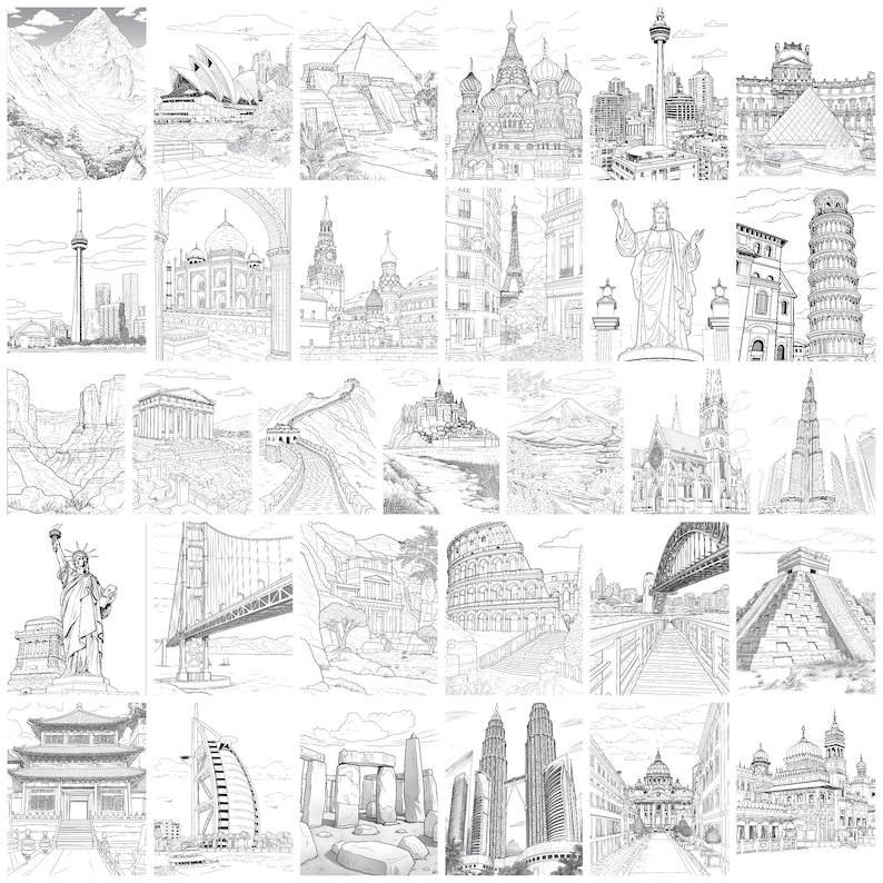 Iconic Landmarks Coloring Pages, Famous Places Coloring Sheets ...