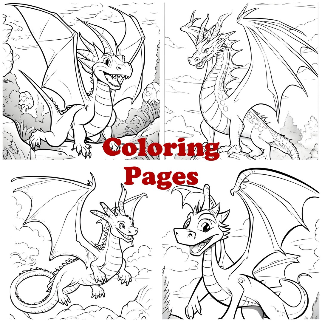 Dragon Coloring Pages, Dragon Coloring Sheets, Dragon Coloring Book - Etsy