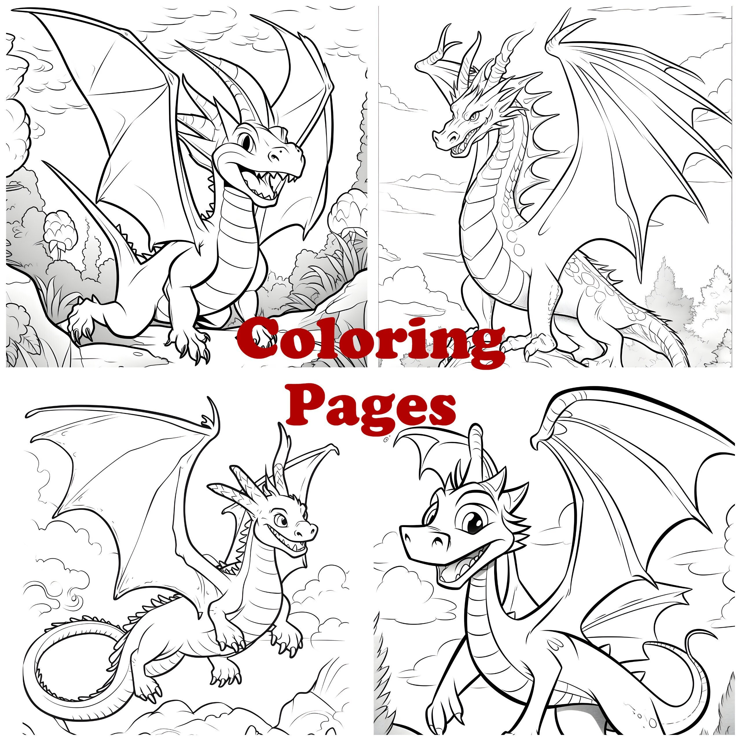 Dragon Coloring Pages, Dragon Coloring Sheets, Dragon Coloring Book - Etsy