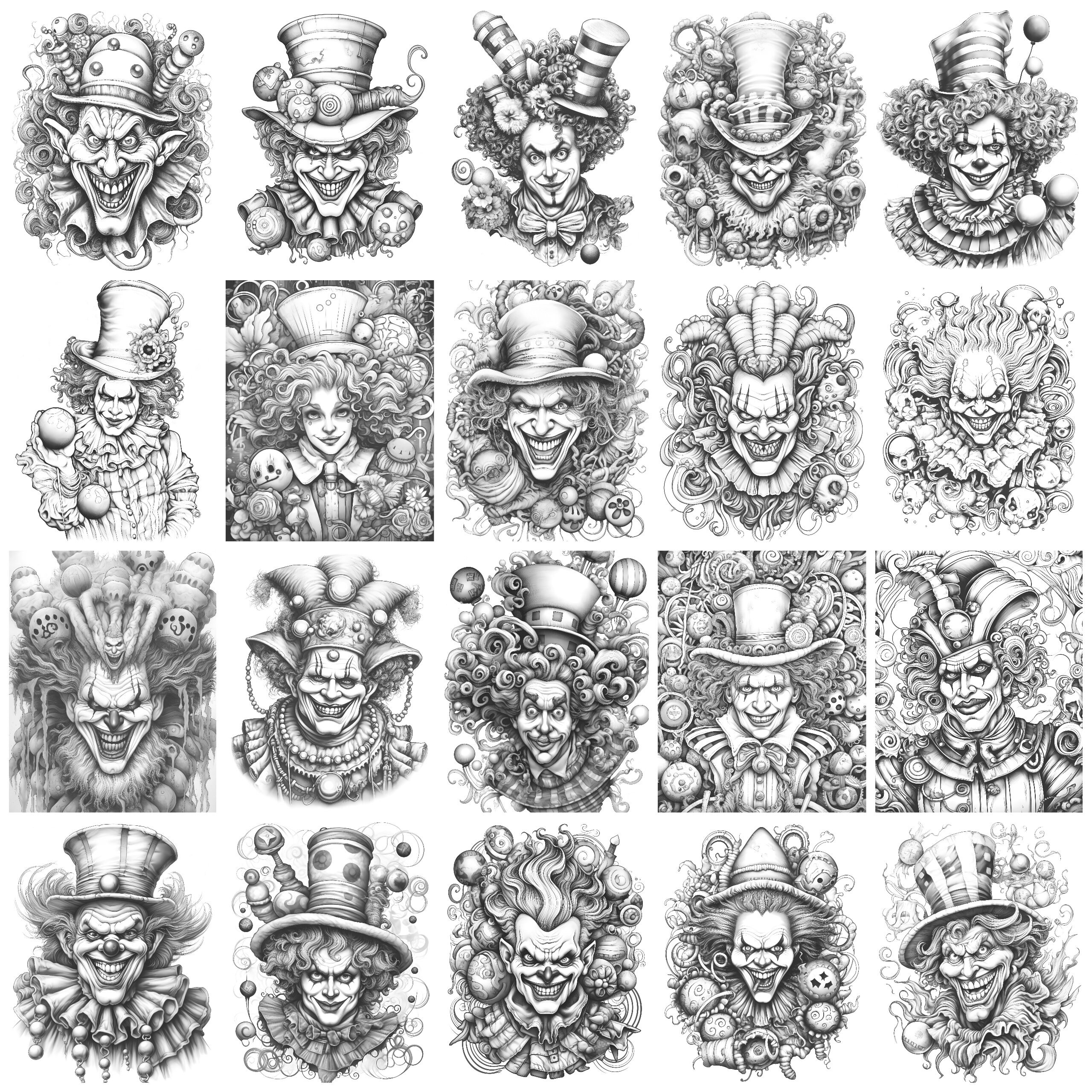 Evil Clown Coloring Pages, Crazy Clown Coloring Sheets, Scary Clown ...