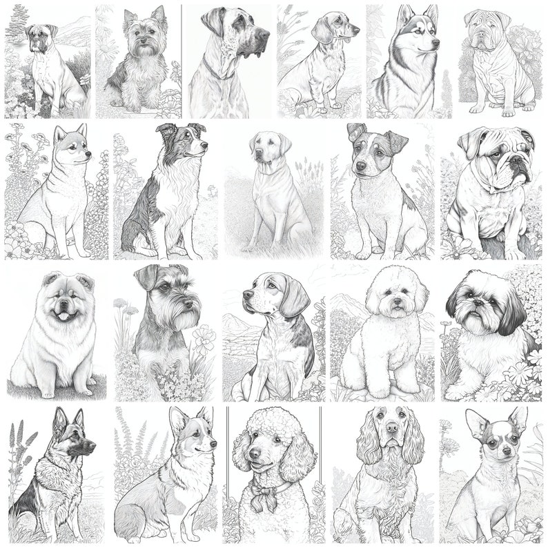 Dog Coloring Pages, Dog Coloring Sheets, Puppy Coloring Book, Dog Art ...