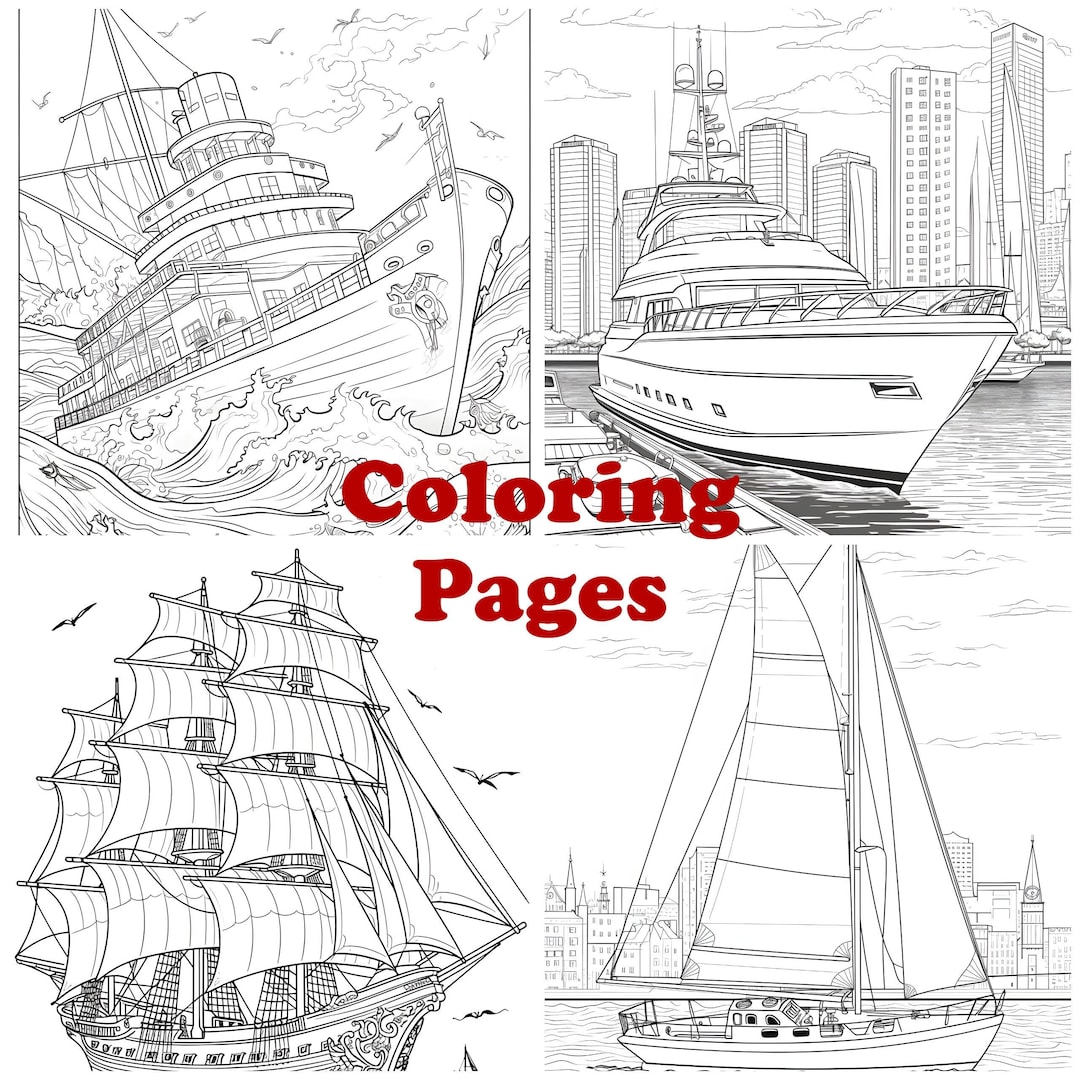Ships and Boats Coloring Pages: 20 PNG Illustrations (digital Download ...