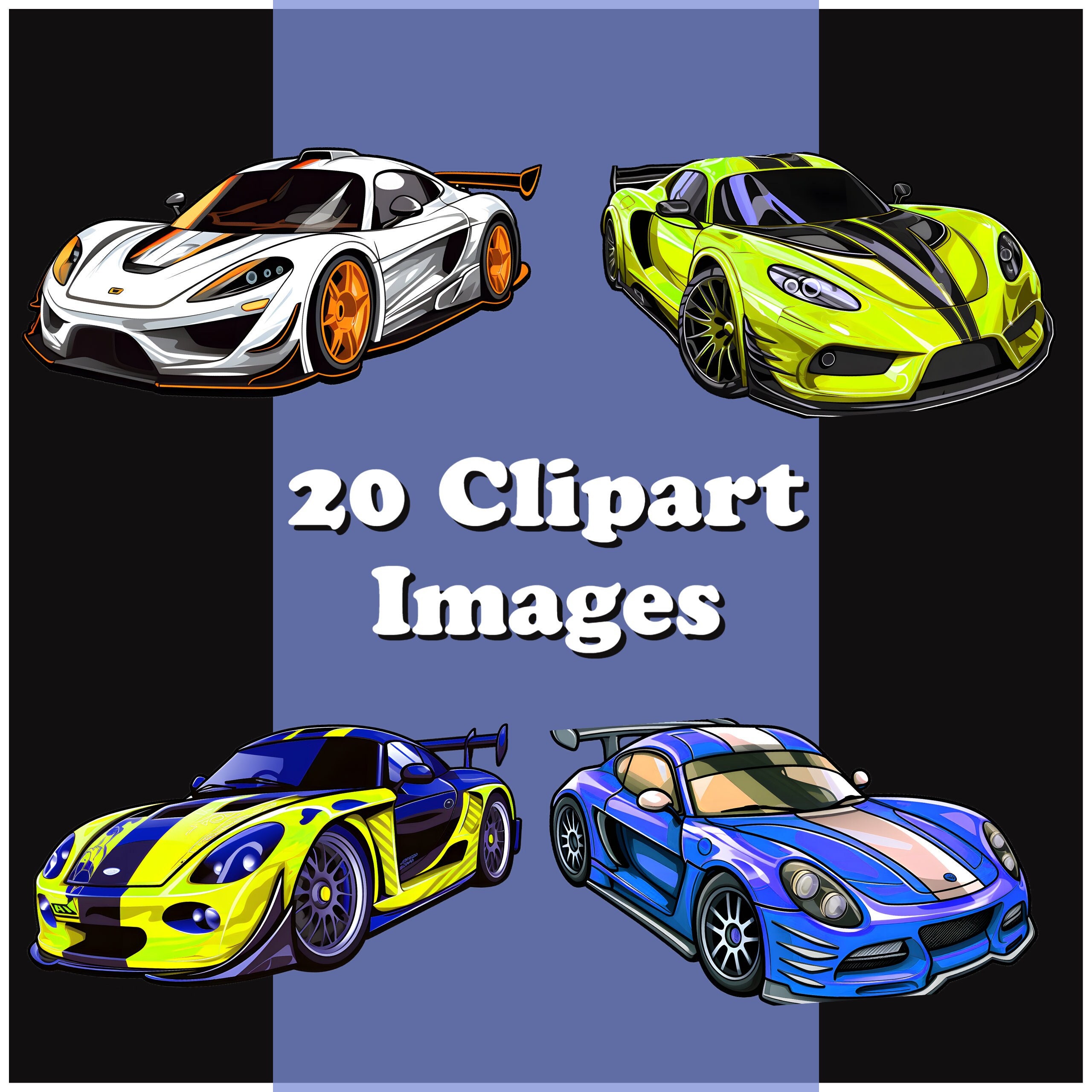 Sports Car Clipart Pack 2, Race Car Art, Printable, Scrapbooking ...