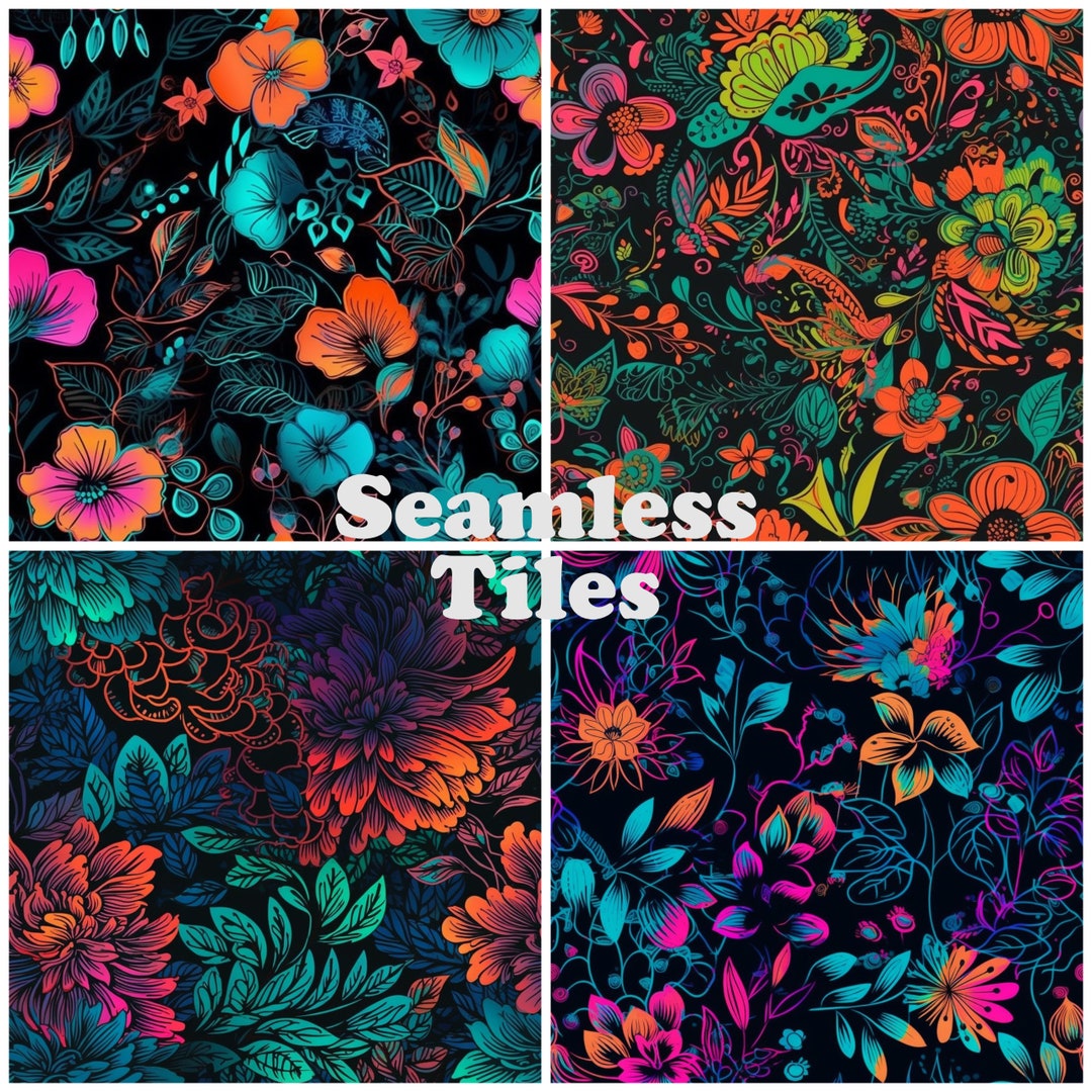 Neon Floral Seamless Tile Patterns, Neon Repeat Pattern, Flower ...