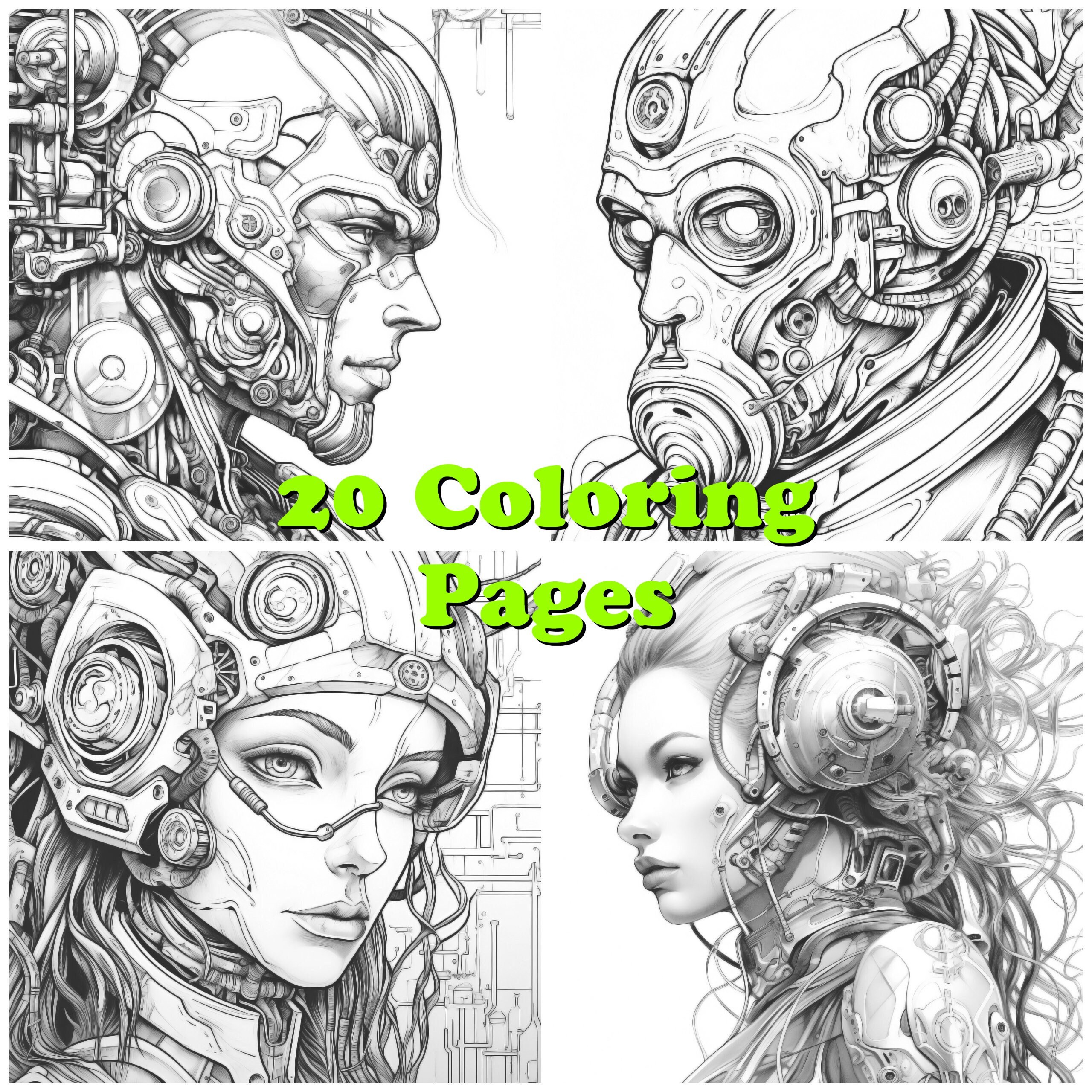 Cyborg Coloring Pages, Robotic Human Colouring Sheets, Steampunk Cyborg ...