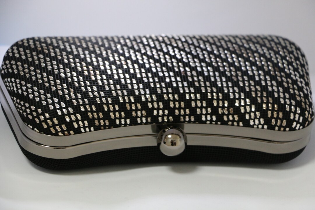 Black Fabric and Silver Wire Embroidered Evening Bag, Bridal Purse ...