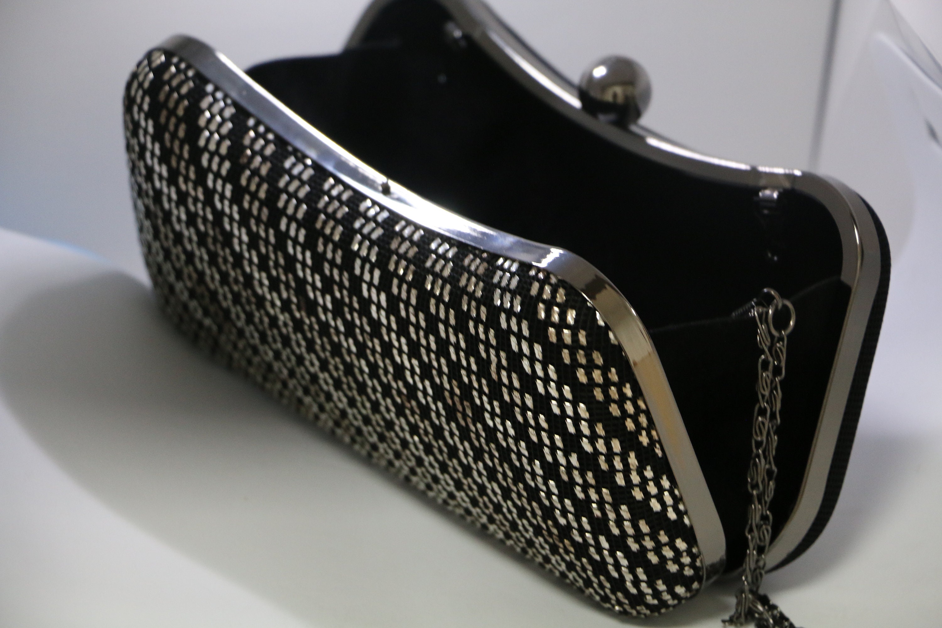 Black Fabric and Silver Wire Embroidered Evening Bag, Bridal Purse ...